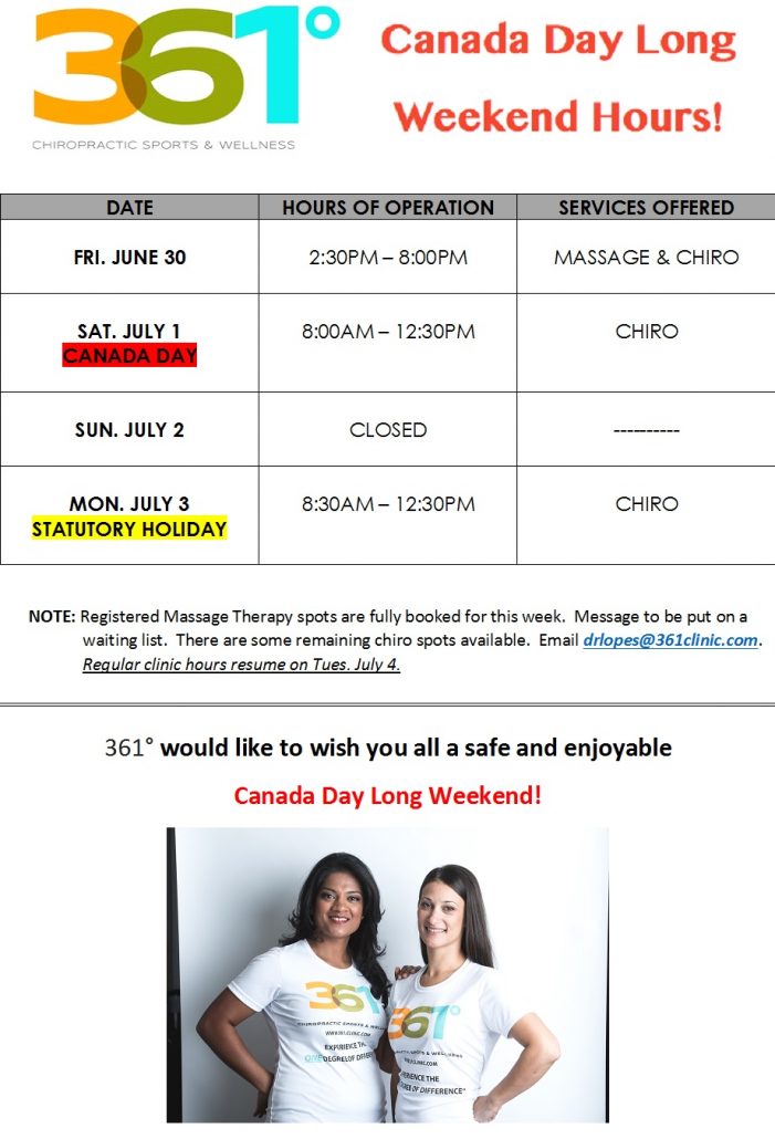 can long weekend hours - 361 Clinic